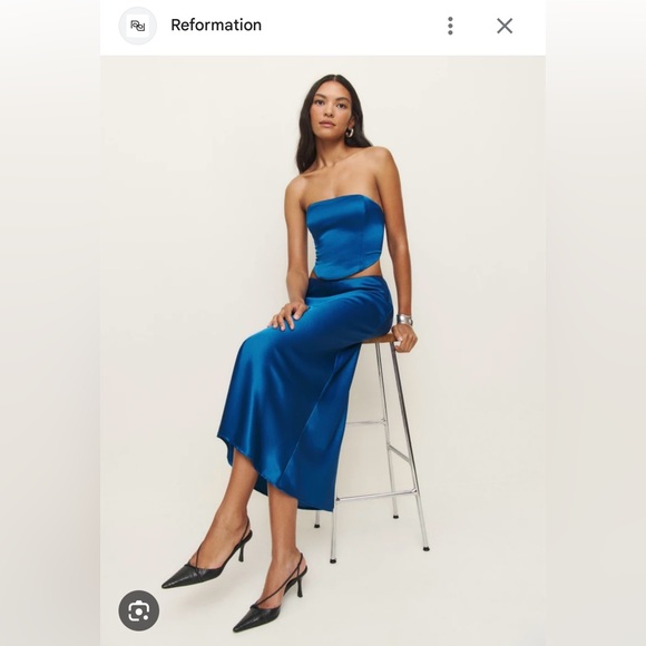 Reformation | Dresses | Reformation Zia Satin Two Piece In Pacific Blue ...